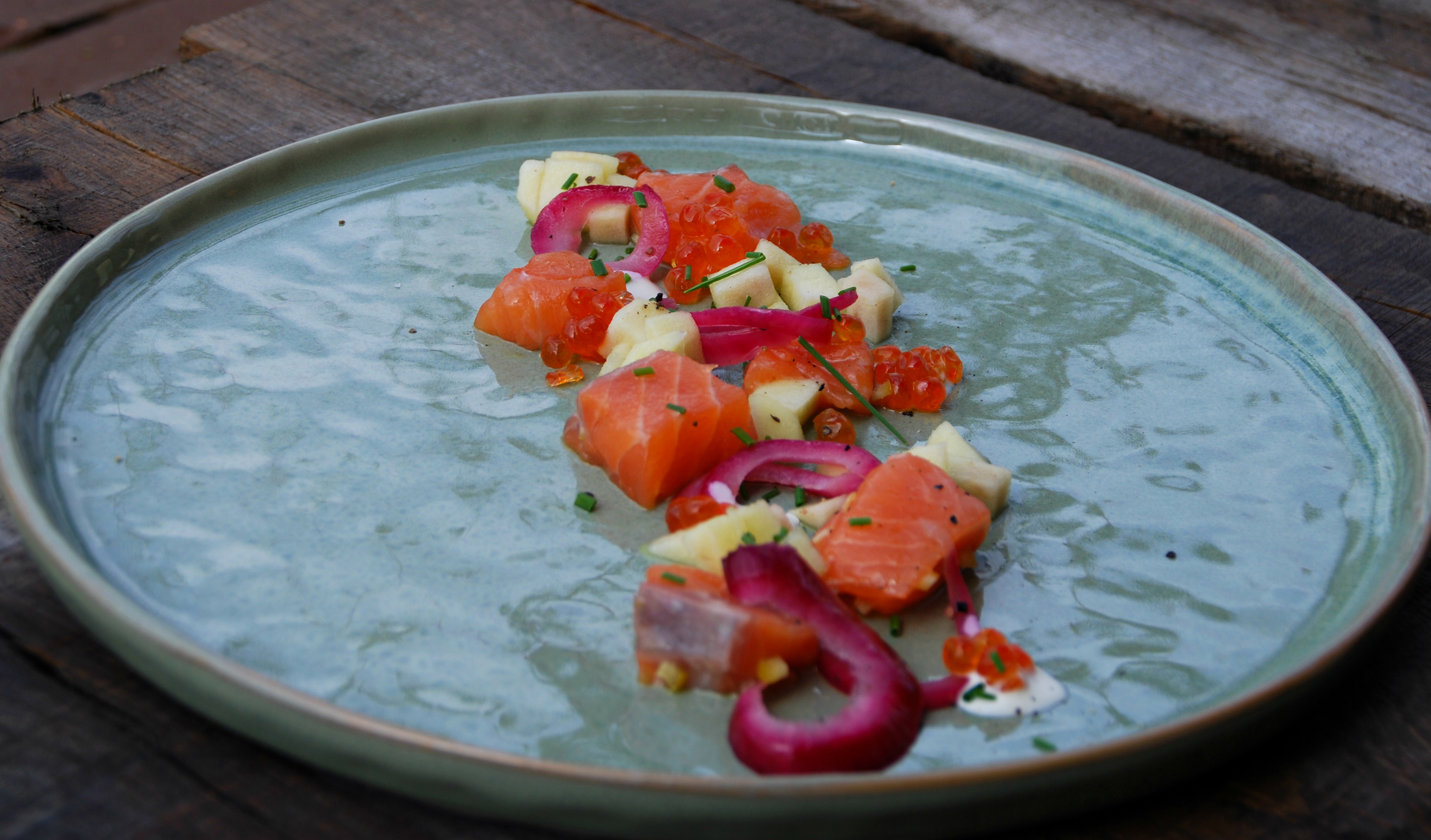 Zalm met appel en rode ui - Truitjeroermeniet